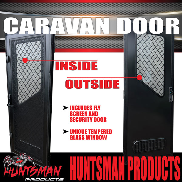 LHS Hinge Caravan Black Access Security Side door + Locking Flyscreen ...