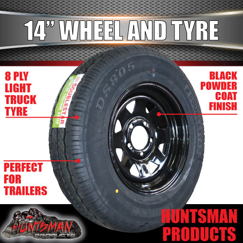 BLACK TRAILER WHEEL & TYRE: HT HOLDEN. 185R14L/T – huntsmanproducts