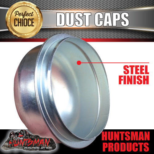 2x steel 76.5mm standard trailer hub dust caps. caravan camper. boat ...