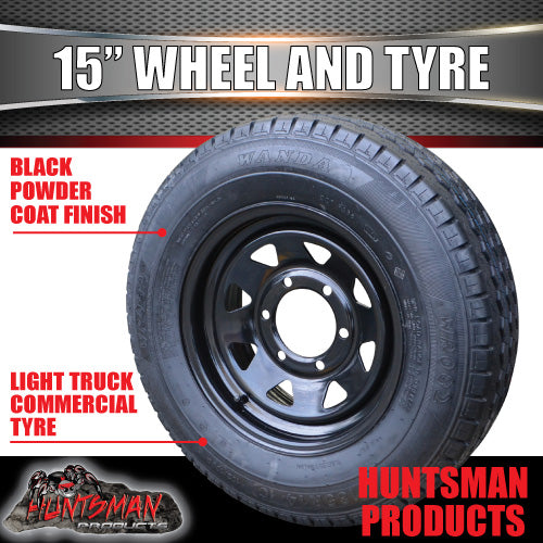 15 x 6 195 LT 6 Stud Sunraysia Wheel Rim & Tyre Black Caravan Trailer ...