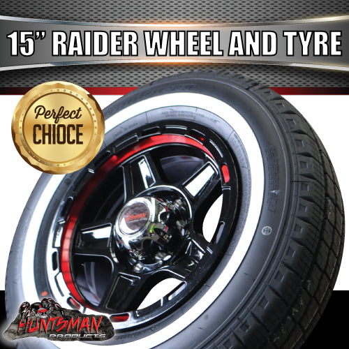 15" Raider Mag Wheel 6 Stud & 205/75R15 LT Whitewall Tyre Caravan ...