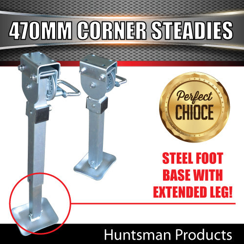 4x 470mm Trailer Caravan Drop Down corner Legs Steadies & Handle. Stee ...