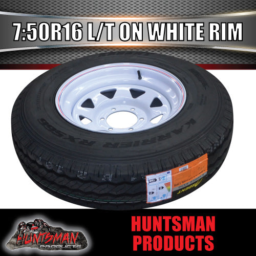 16x6" 6 stud trailer caravan white steel wheel rim & 7:50R16 L/T Truck ...